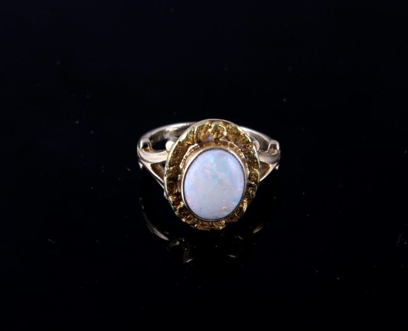 Alaskan Gold Nugget & Fire Opal Gold Ring 1930's