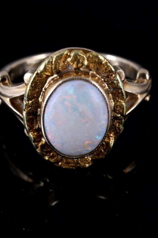 Alaskan Gold Nugget & Fire Opal Gold Ring 1930's