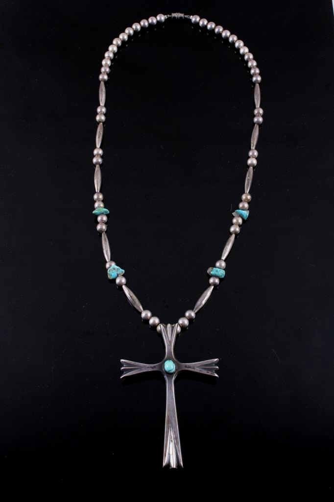 Navajo Silver & Turquoise Cross Necklace