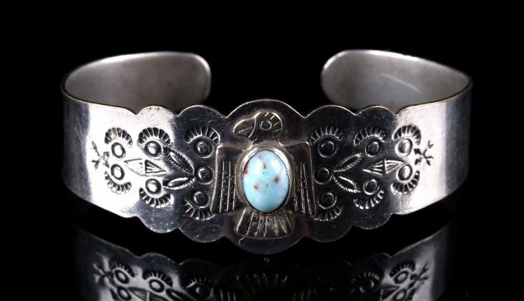 Navajo Sterling & Turquoise Thunder Bird Cuff