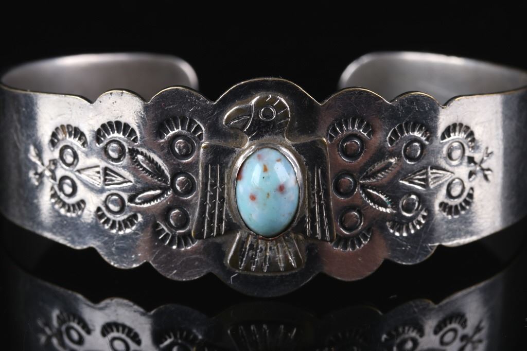 Navajo Sterling & Turquoise Thunder Bird Cuff