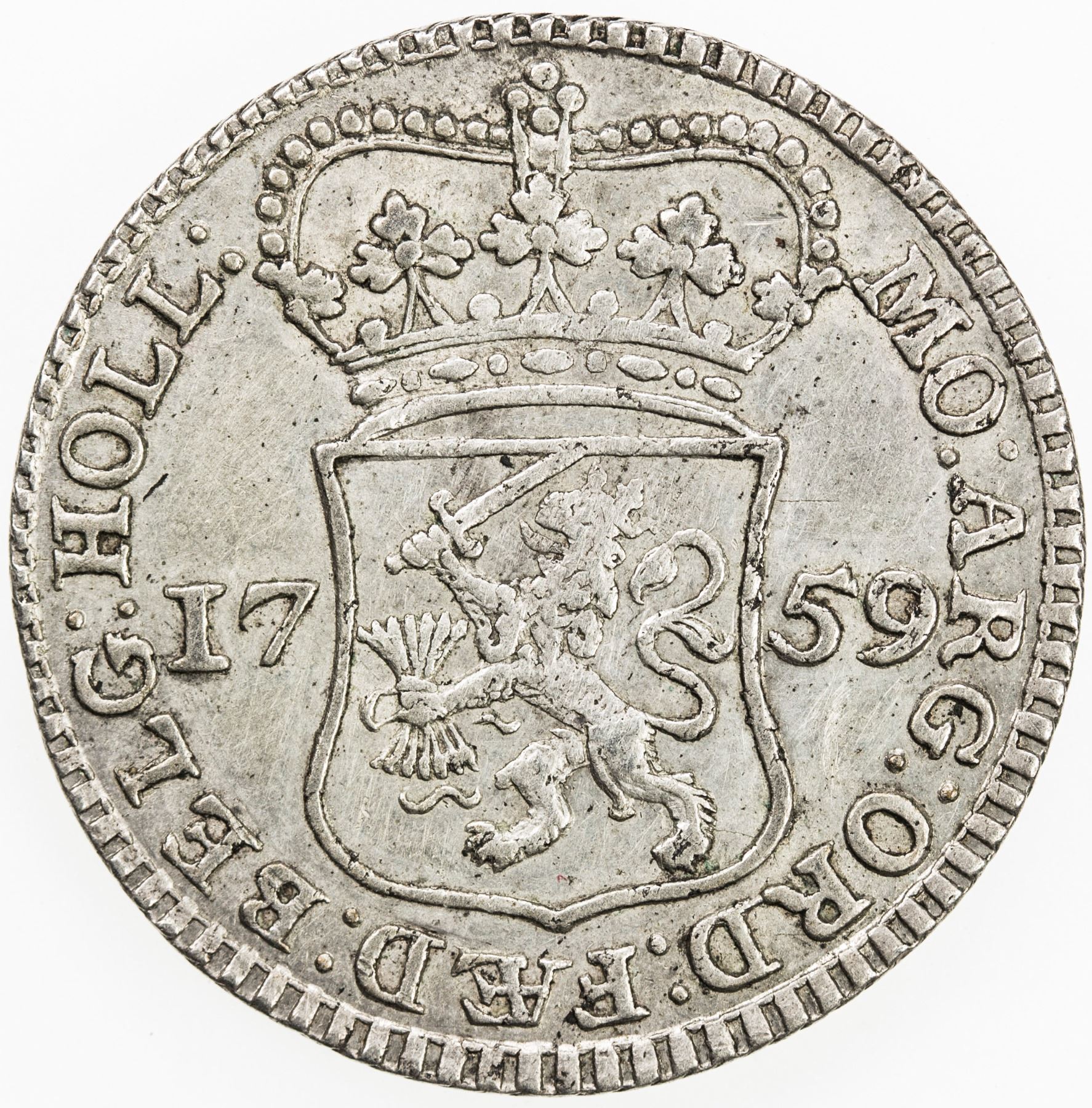 NETHERLANDS HOLLAND Dutch Republic AR 1 4 Gulden 1759 EF NETHERLANDS HOLLAND Dutch Republic AR 1 4 Gulden 1759 EF