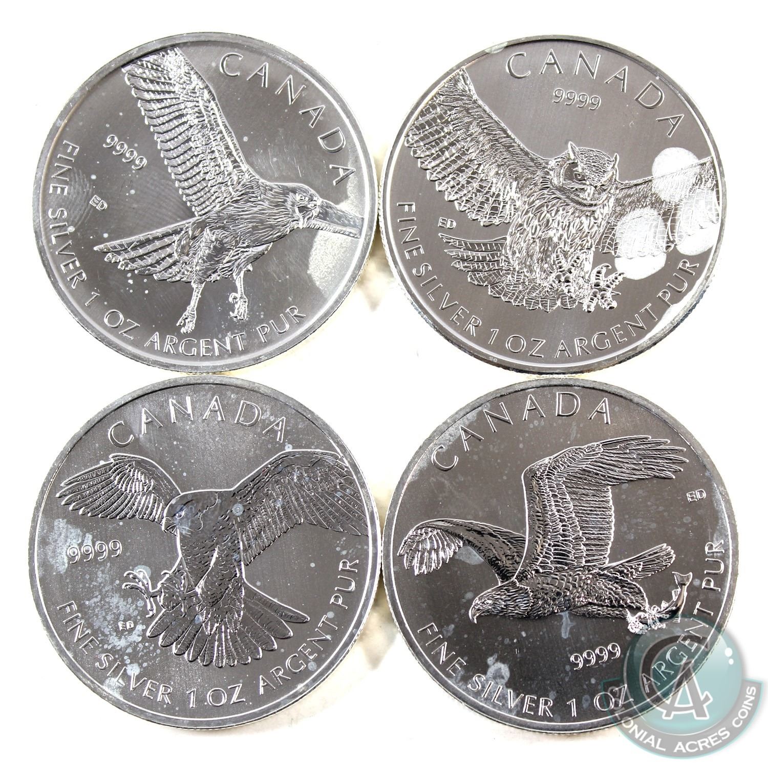 Lot of 4x 2014-2015 Canada 1oz Birds of Prey .9999 Fine Silver Coins ...