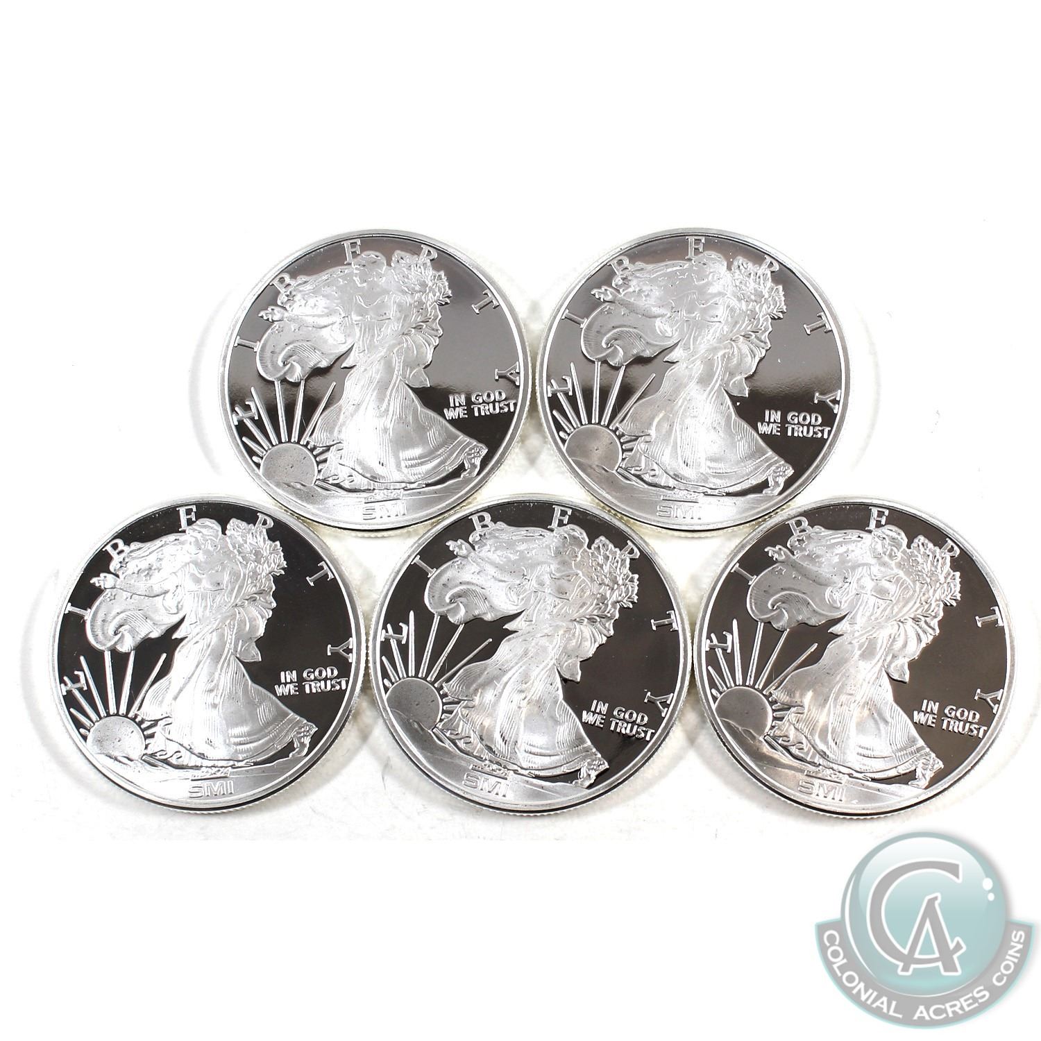5x SMI 1oz Walking Liberty .999 Fine Silver Coins. 5pcs