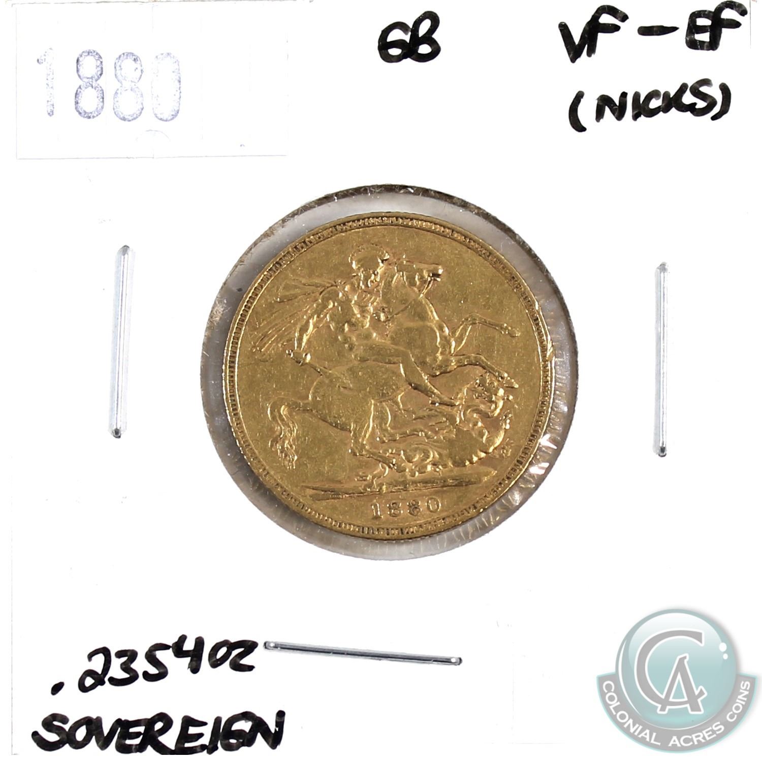 1880 Great Britain Gold Sovereign VF-EF (minor marks). Contains 0 ...