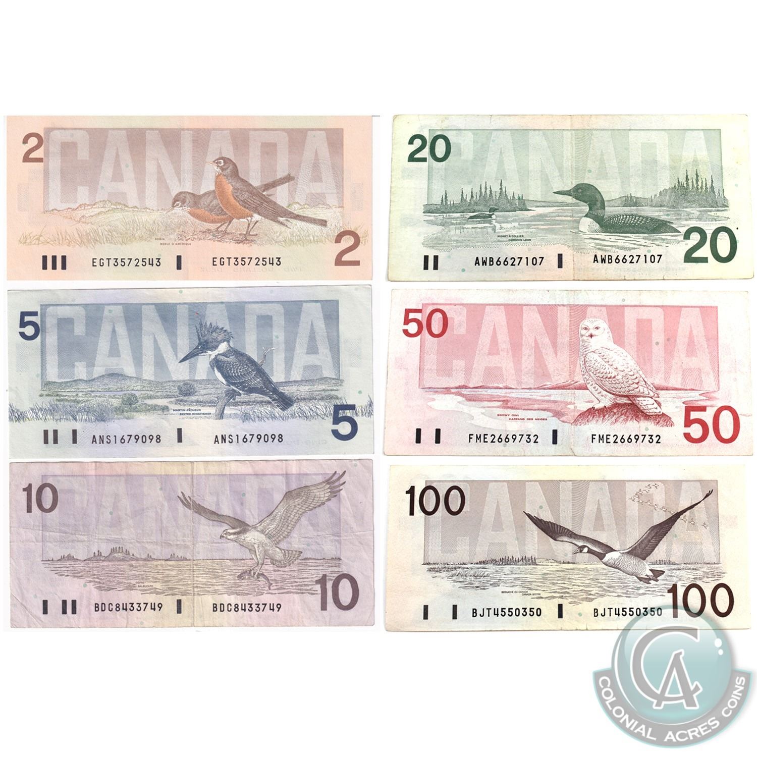 Set of Canada Bird Series Notes issued from 1986 to 1991. You will ...