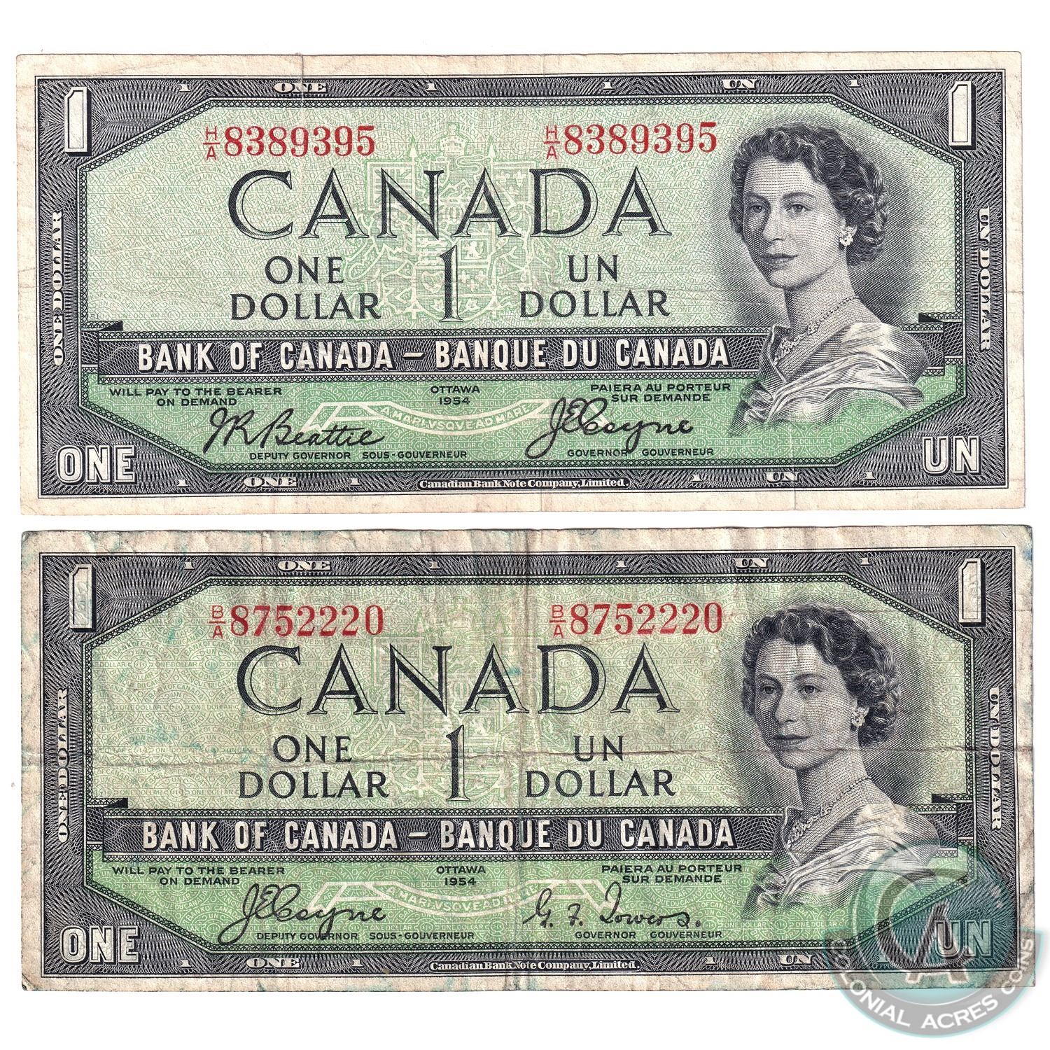 Pair of Devil's Face Canada $1 Notes; BC-29a & BC-29b Fine+. 2pcs