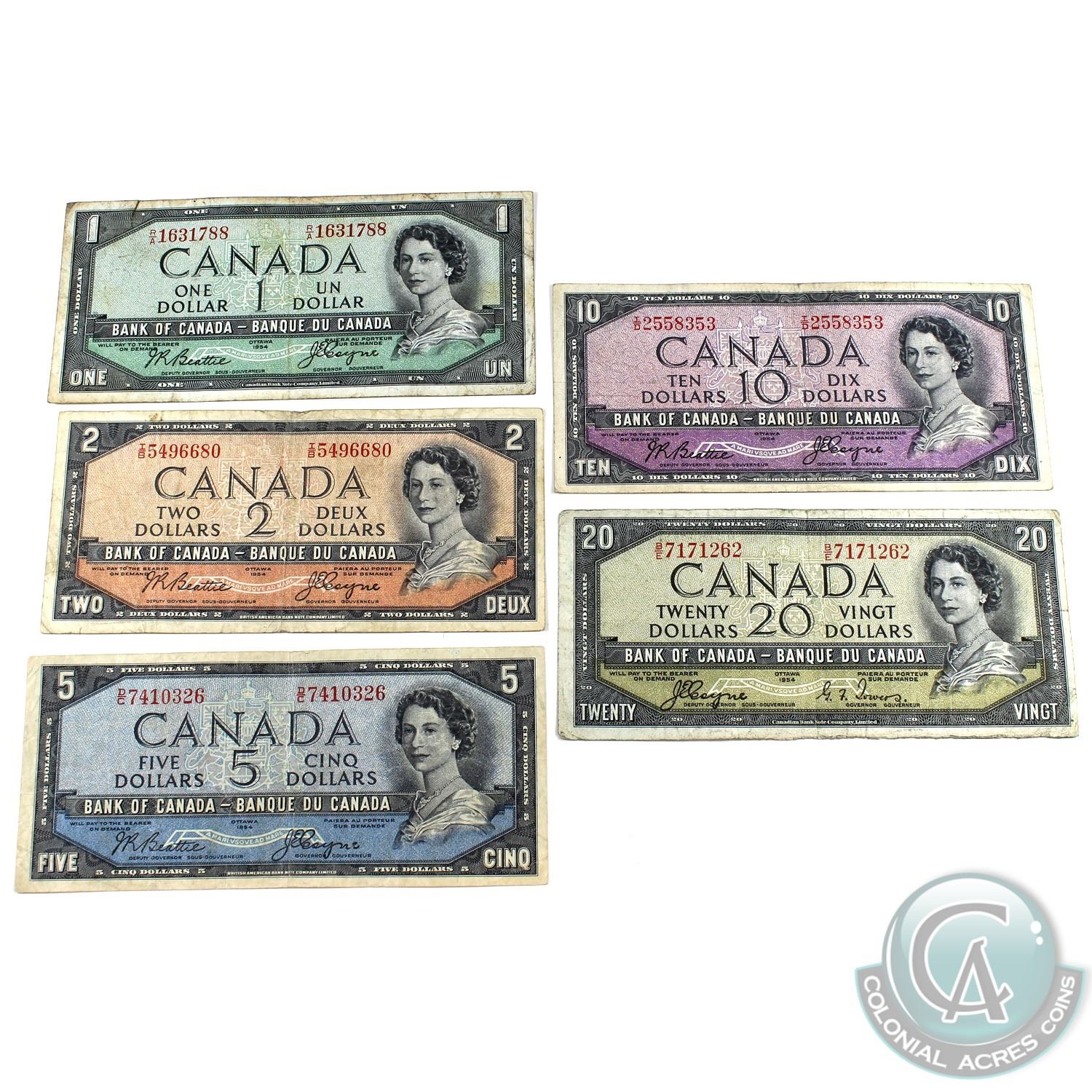 Devil's Face Set of Canada Notes $1, $2, $5, $10 & $20 Fine+ condition ...
