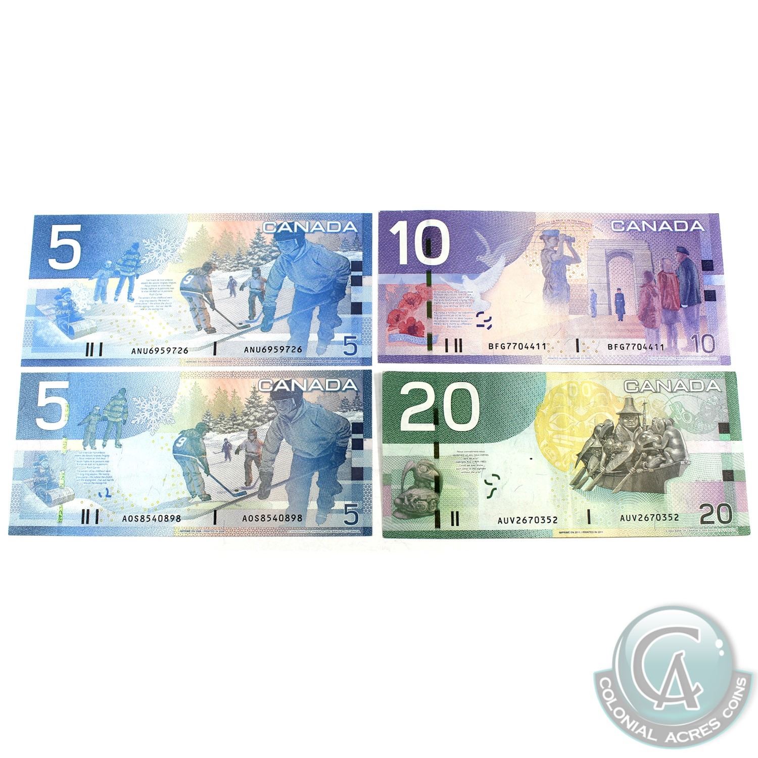 Set of Canada Journey Series Notes. 2002 $5, 2006 $5, 2005 $10 & 2004 ...