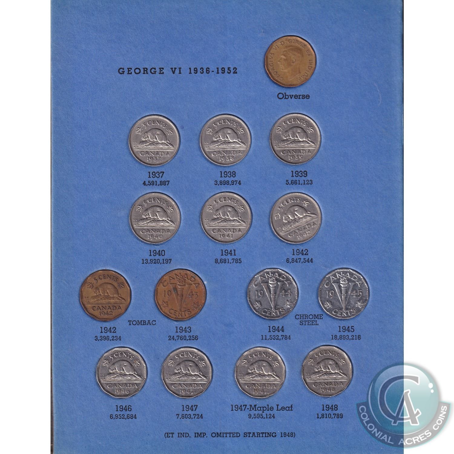 Estate Lot of 1922-1960 Canada 5-cent Collection in Vintage Blue ...