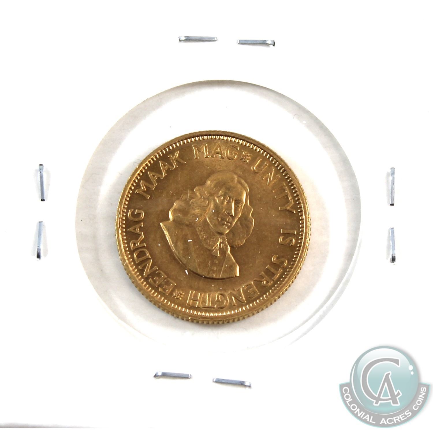 1965 South Africa 2 Rand Gold Coin. Contains .2355 oz Fine Gold.