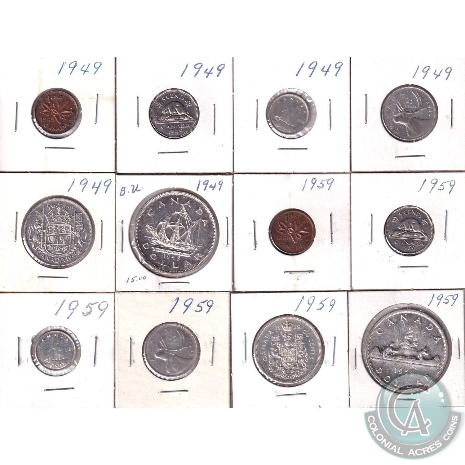1949 & 1959 Canada sets of coins. Coins are in nice mid-grade with full ...