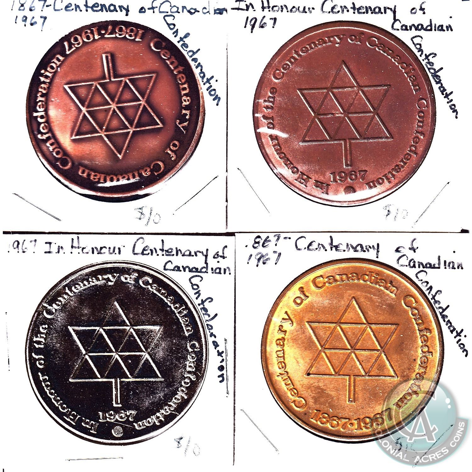 1867-1967 Centenary of Canadian Confederation tokens. Receive 4 types ...