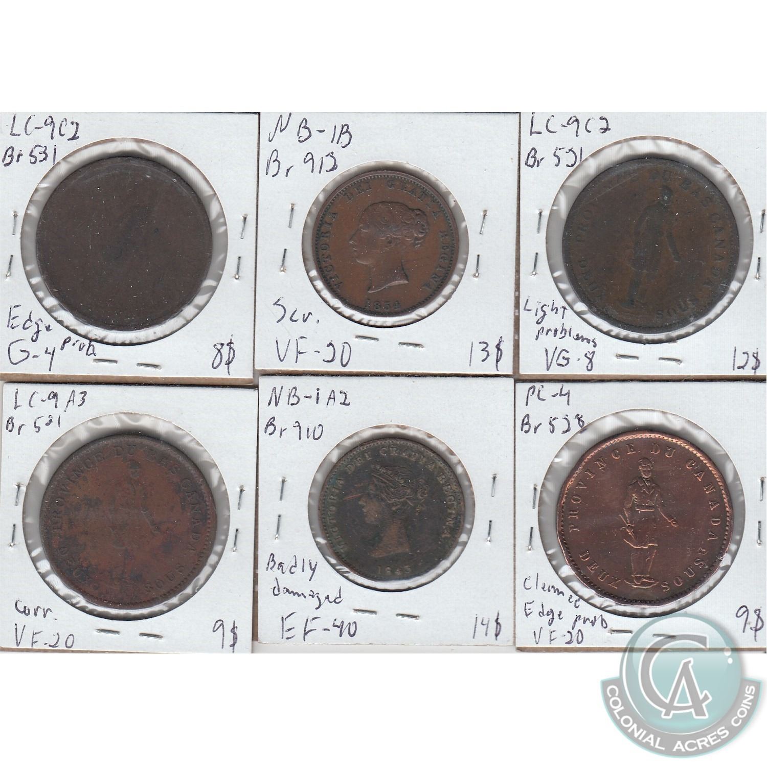 Set of Canada Bank tokens 1837 to 1854. 6pcs. Please view images for ...