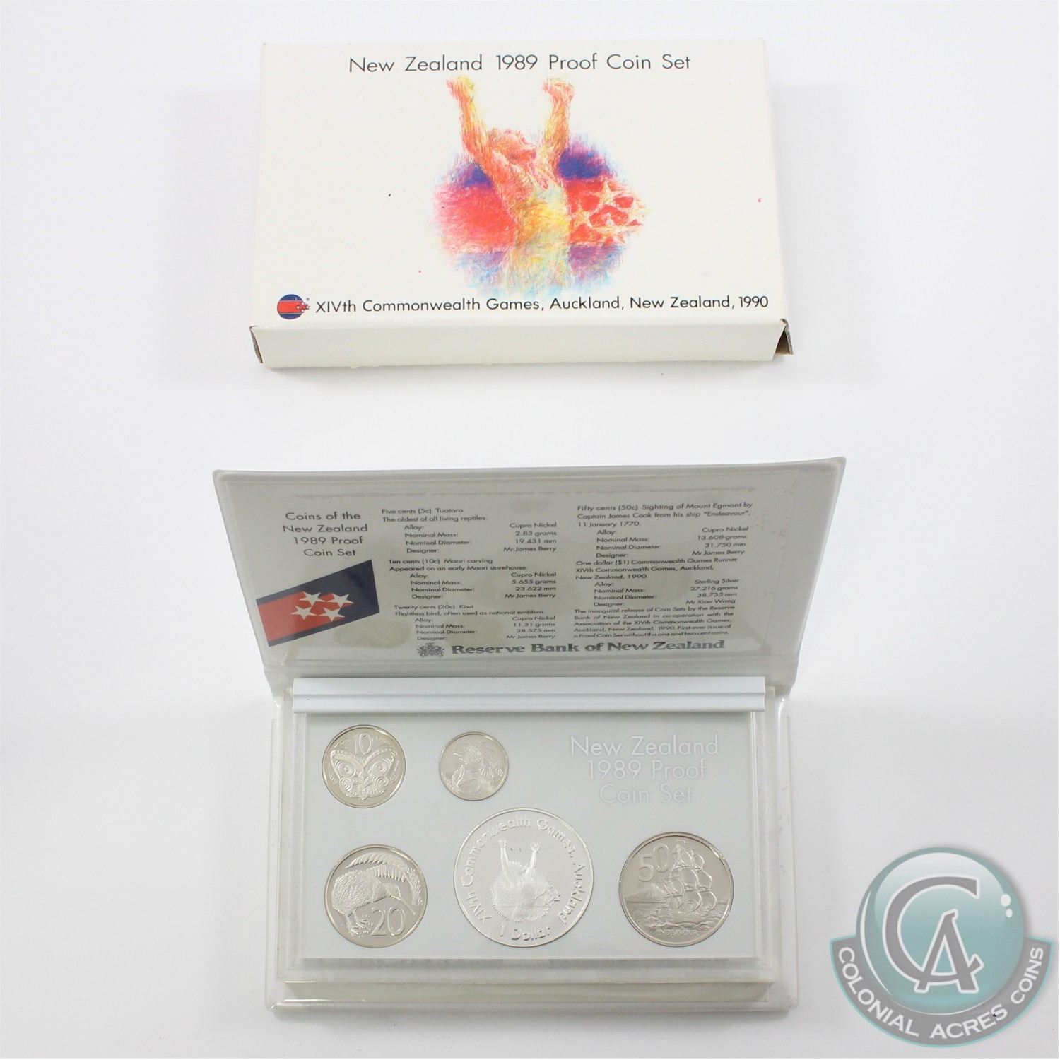 1989 New Zealand 5-coin silver Proof set commemorating the 1990 ...