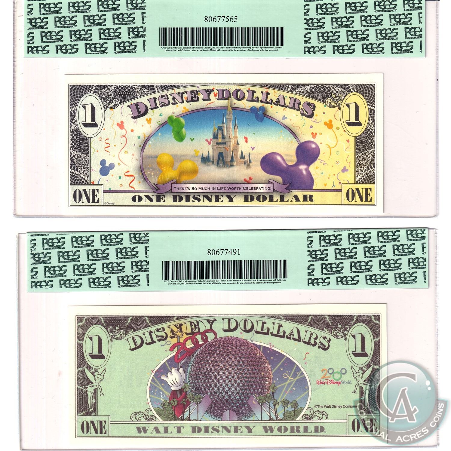 Disney Dollars: 2000 & 2009 PCGS Certified Notes. You will receive the ...