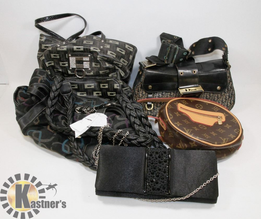 LOT OF ASSORTED PURSES INCL DIOR, GUESS, LOUIS