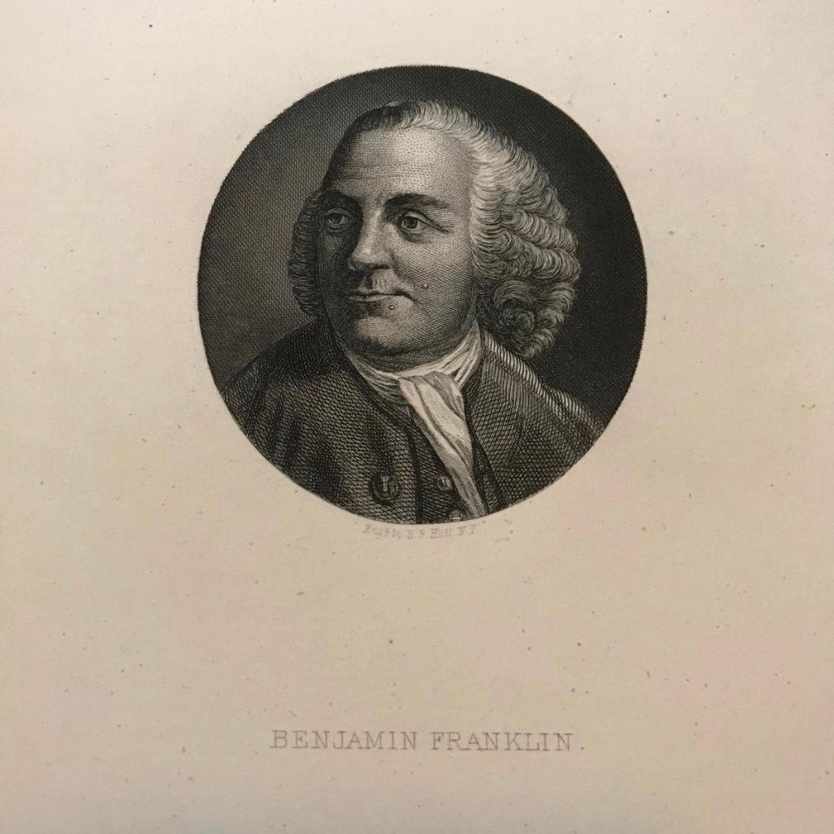 19thc Steel Engraving, Founding Father, Benjamin Franklin