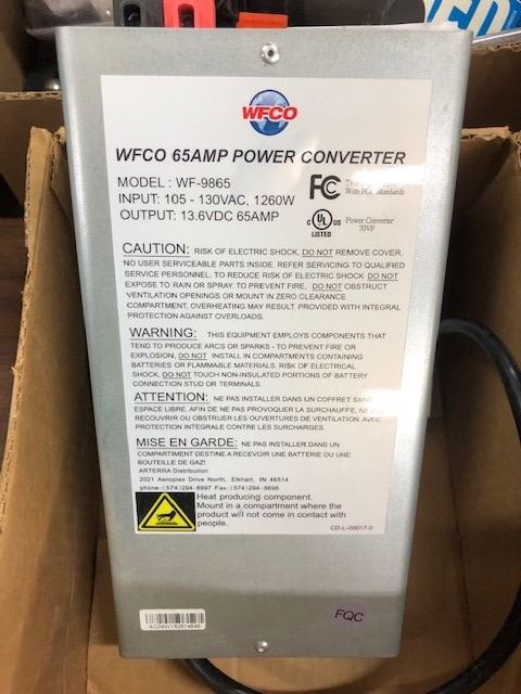 WFCO 65 AMP Power Converter Model# WF-9865, Battery Charger Model ...