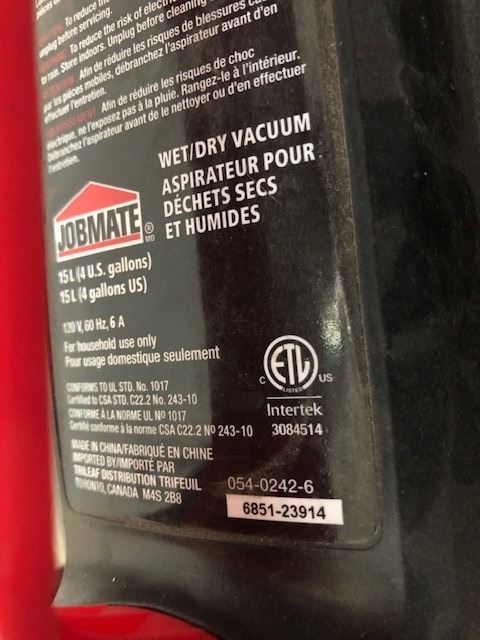 Bissell Powerforce Turbo vacuum model 2190C; Jobmate 15L 6A wet/dry vac