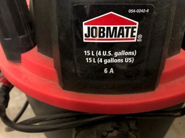 Bissell Powerforce Turbo vacuum model 2190C; Jobmate 15L 6A wet/dry vac