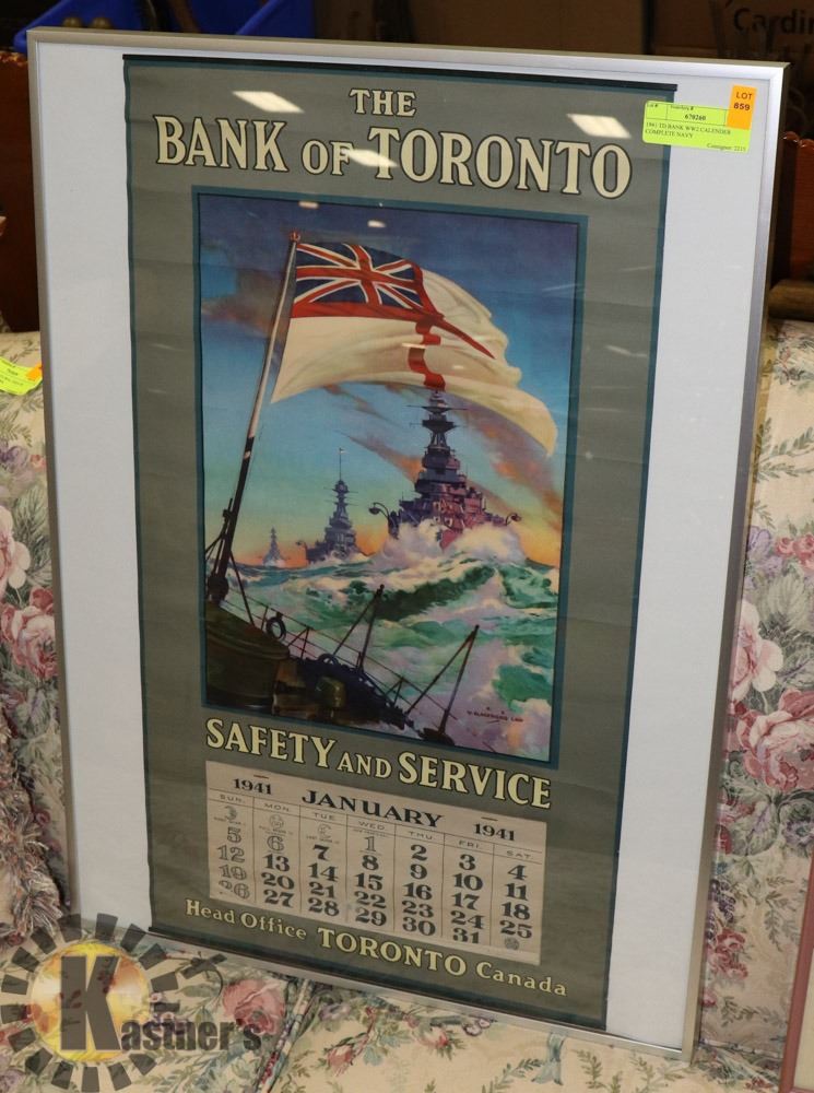 1941 TD BANK WW2 CALENDAR COMPLETE NAVY