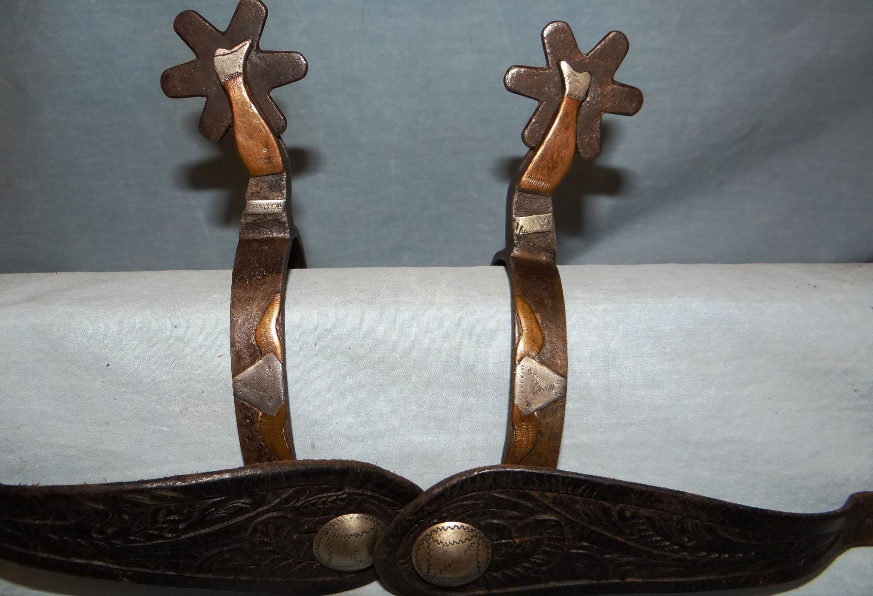 Lady leg blacksmith-made spurs w/steer heads on bands, from ranch on ...