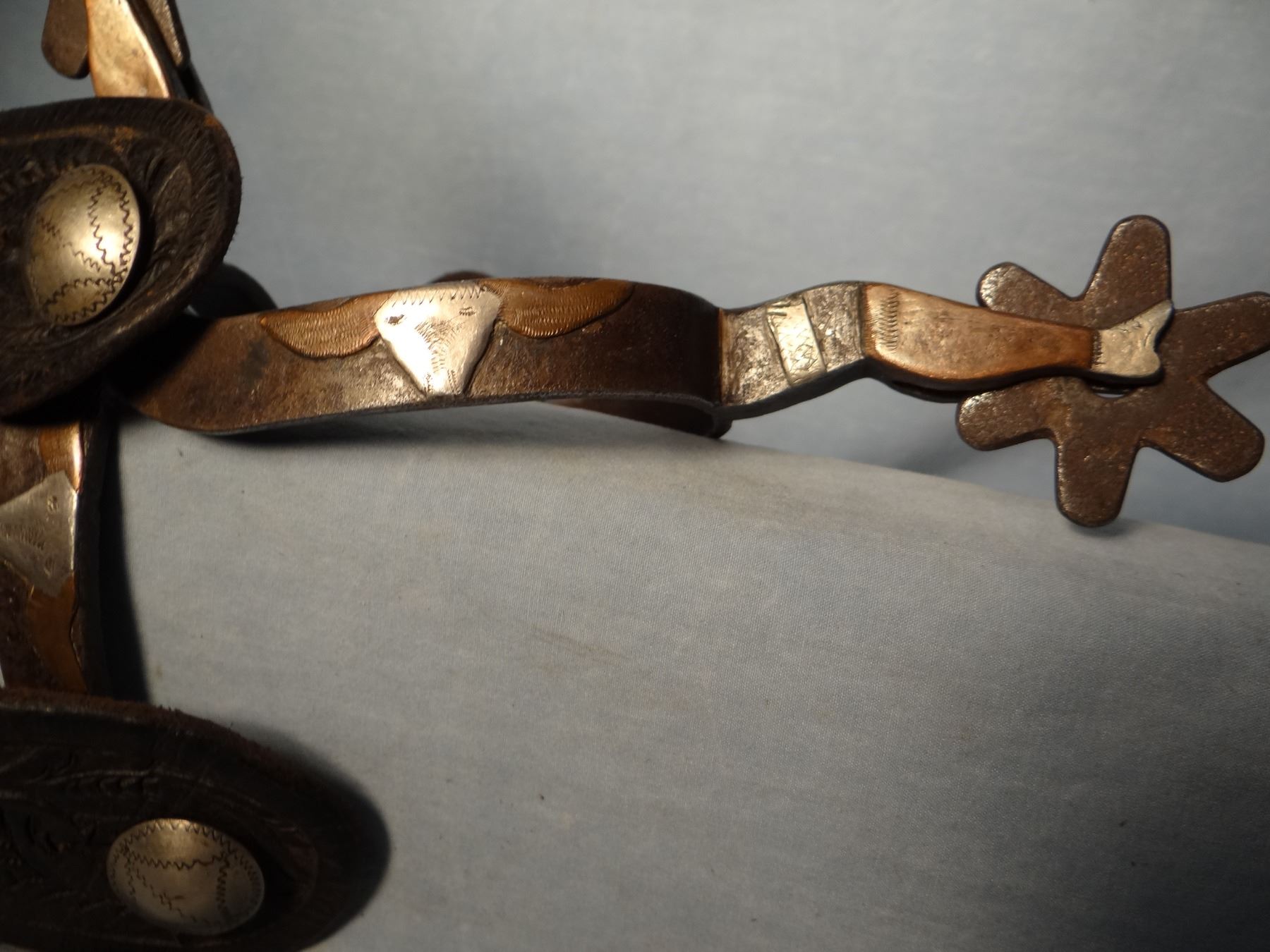 Lady leg blacksmith-made spurs w/steer heads on bands, from ranch on ...