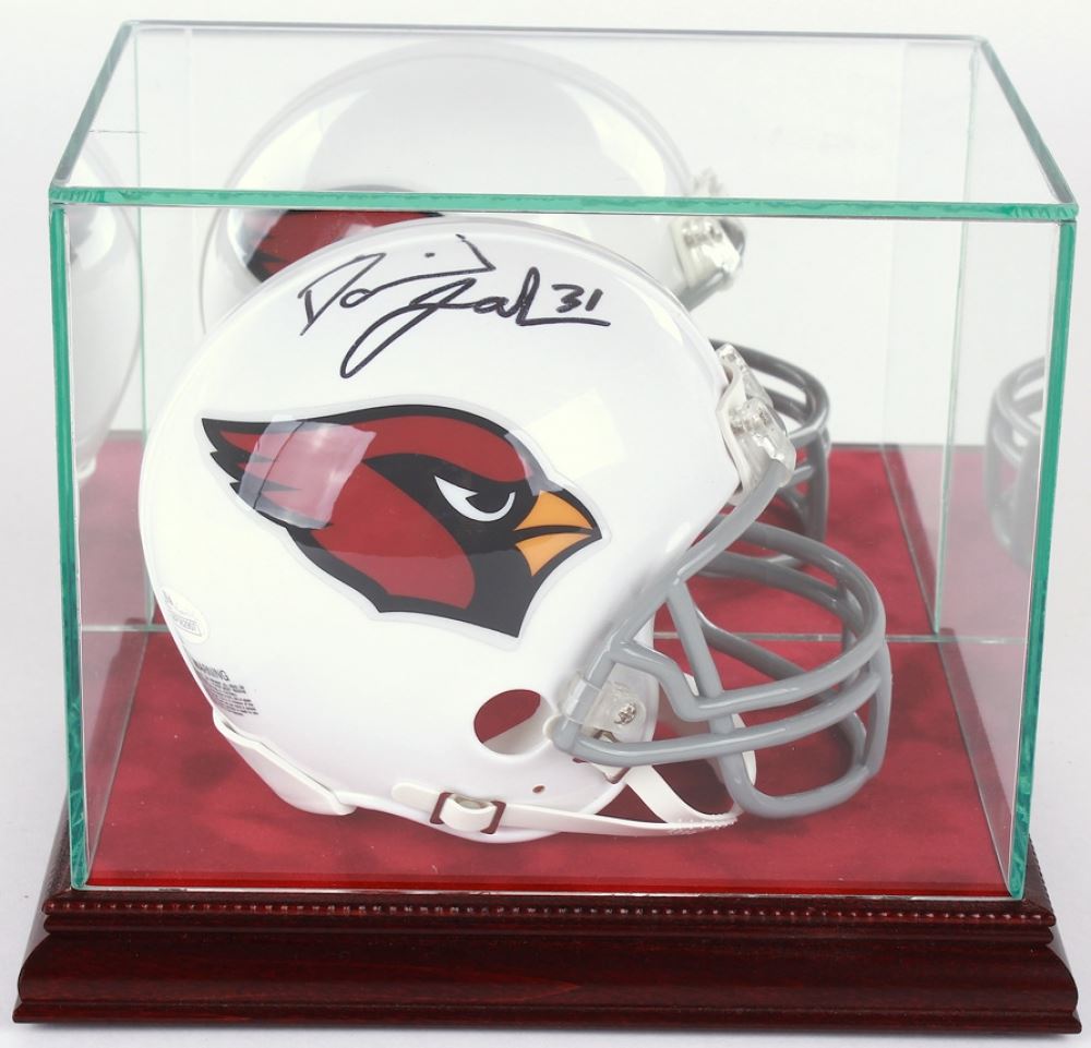 Premium Mini-Helmet Glass Display Case with Red Suede Cherry Wood Base ...