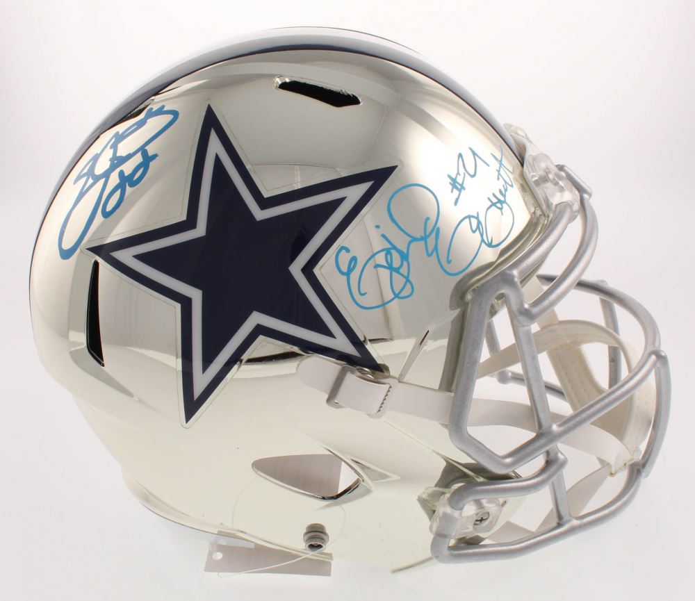 Emmitt Smith Ezekiel Elliott Signed Dallas Cowboys Full-Size Chrome ...