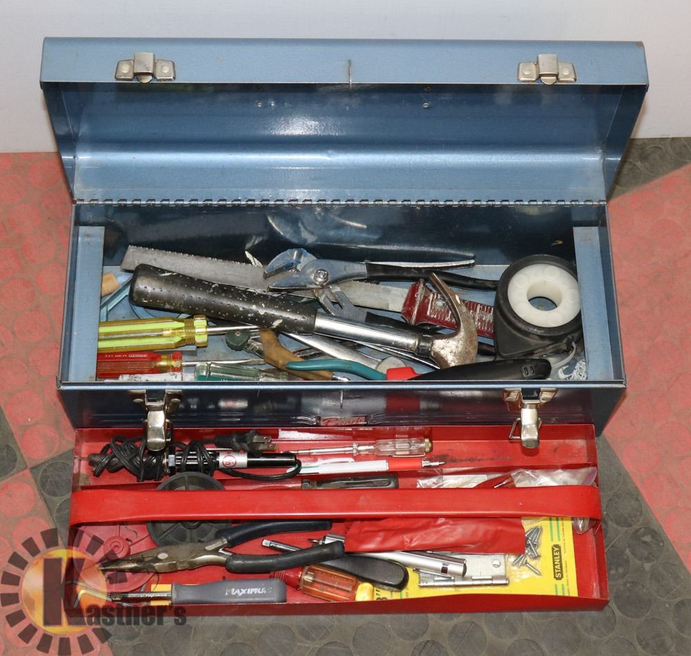 2 TIER STEEL BEACH TOOL CHEST WITH CHANNEL LOCKS,