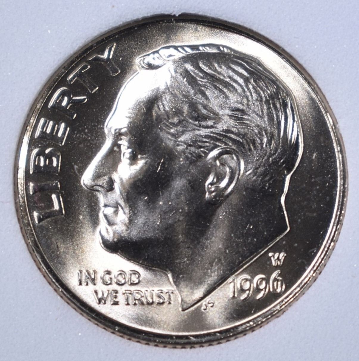1996-W ROOSEVELT DIME, WSHG SUPERB GEM BU+ FB