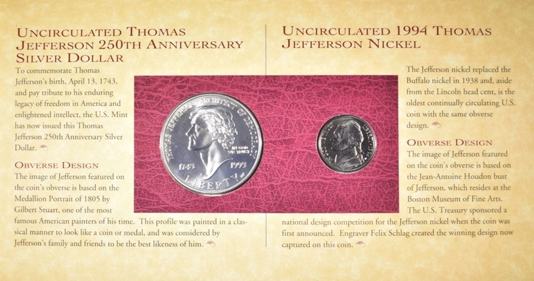 1993 THOMAS JEFFERSON COIN & CURRENY SET