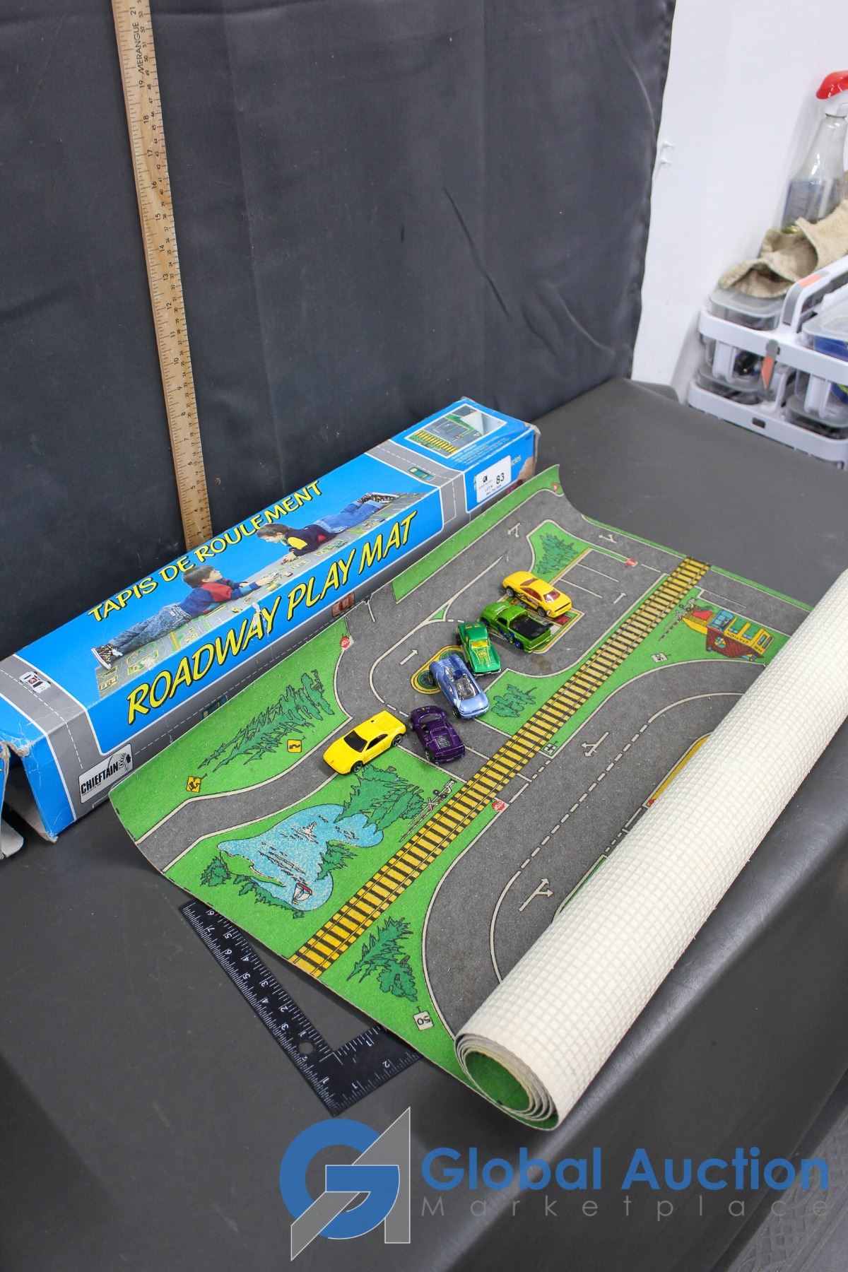 Roadway Play Mat - 24x54 Inches w/ Six Hot Wheels Cars