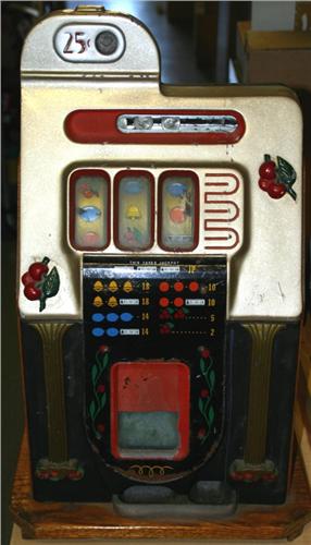 MILLS BURSTING CHERRY QUARTER SLOT MACHINE. 1940'