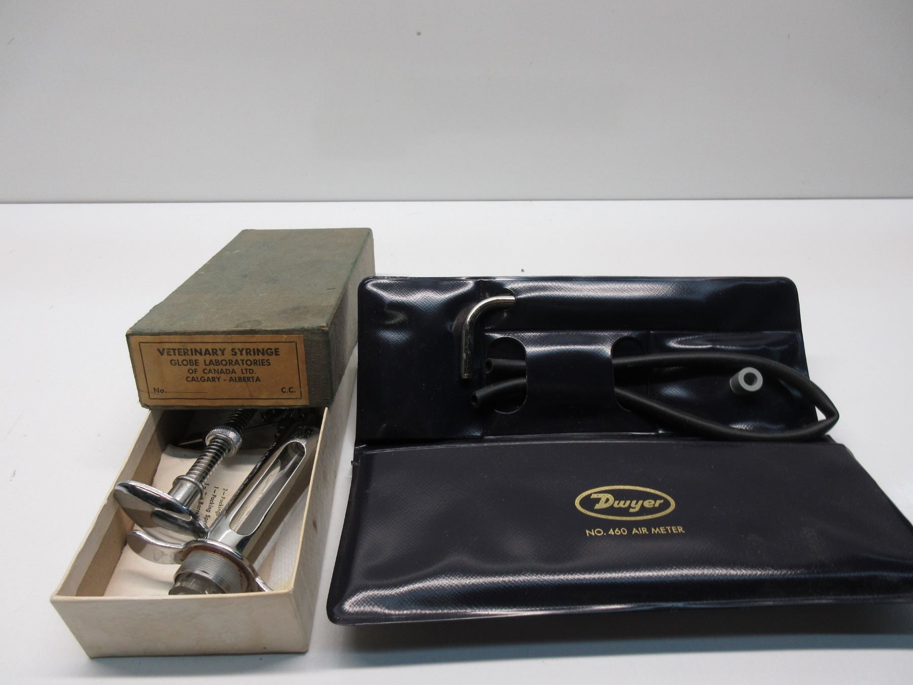 Veterinary Metal Syringe & Dwyer No. 460 Air Meter