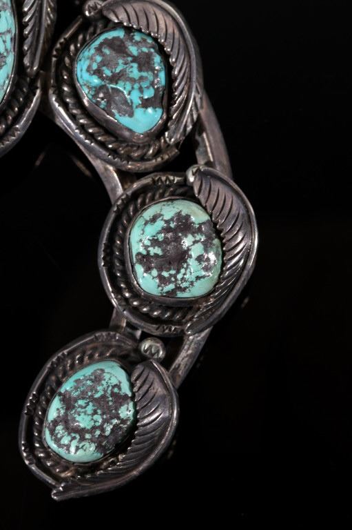 Navajo Kingman Spiderweb Turquoise Squash Blossom