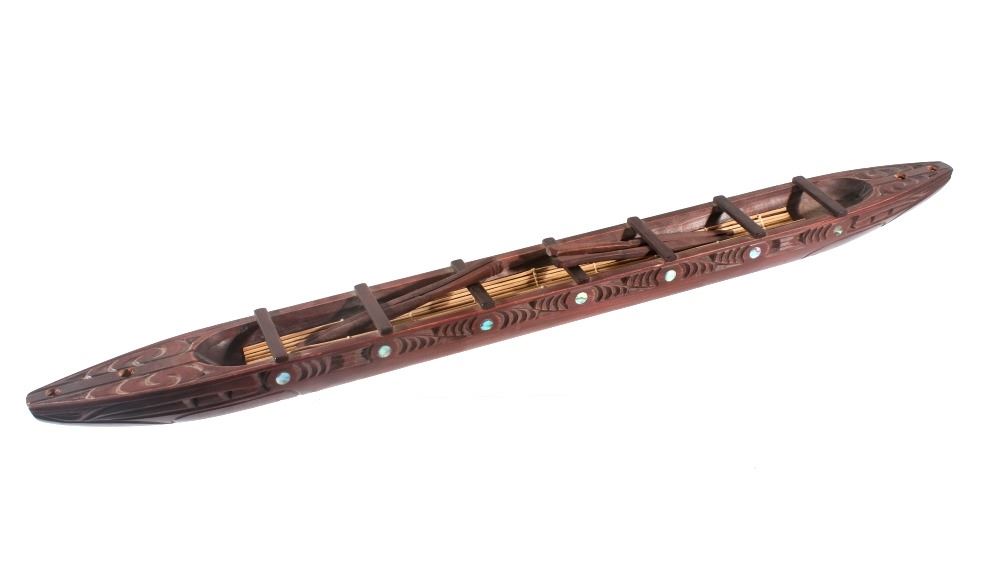 Maori New Zealand Carved Wood Model Canoe (WAKA)