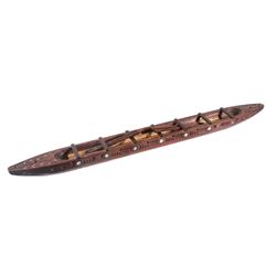 Maori New Zealand Carved Wood Model Canoe (WAKA)