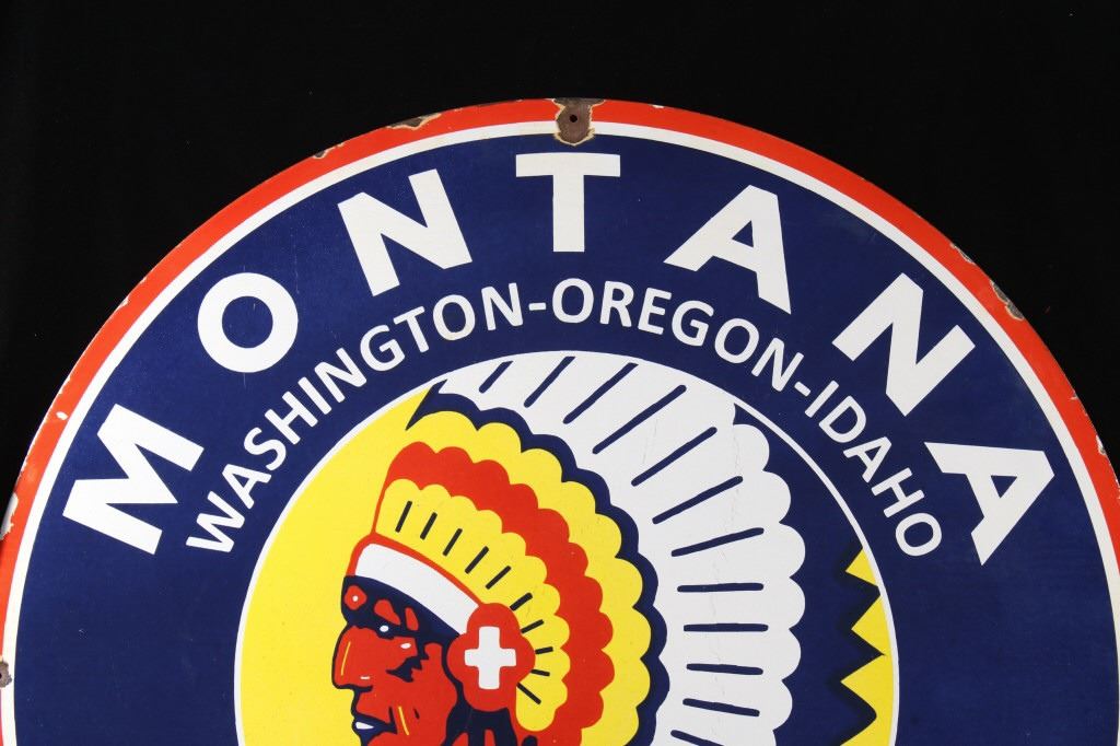 Montana Chief Gasoline Porcelain Enamel Sign