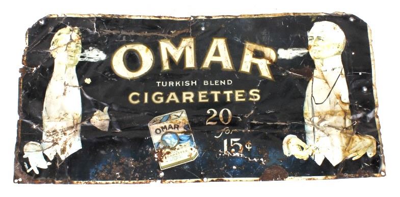 Omar Turkish Blend Cigarettes Tin Advertising Sign