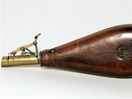 Antique Brass and Leather Powder Horn