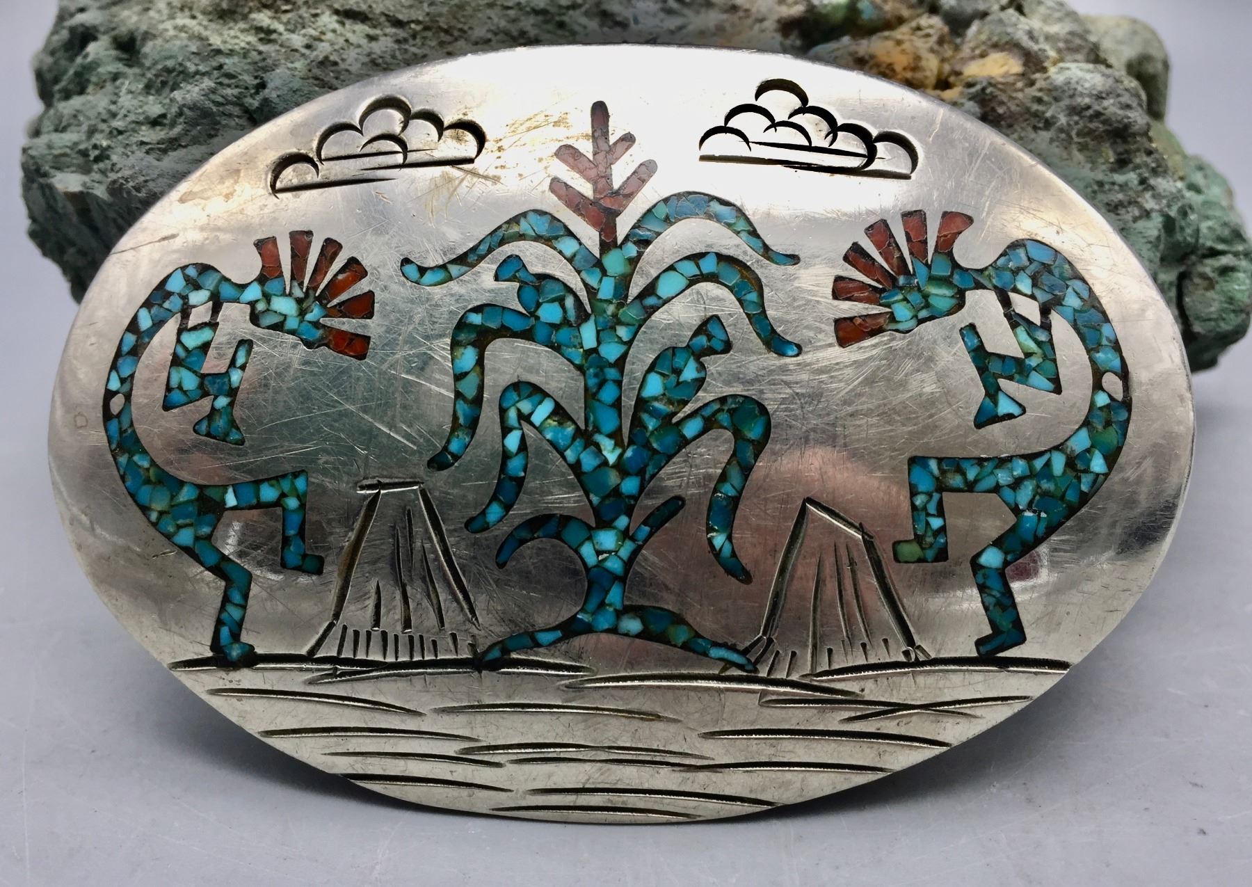 Vintage Navajo Inlay Belt Buckle