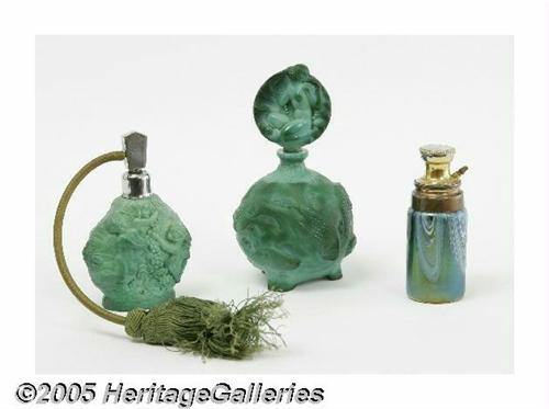 A Grouping Of Carved And Art Glass Perfume Bottles