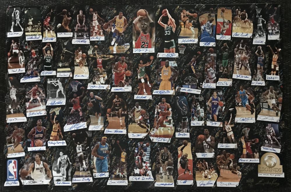 "NBA Legends" 40x60 Original Cut Collage on Canvas Signed by (61) with ...
