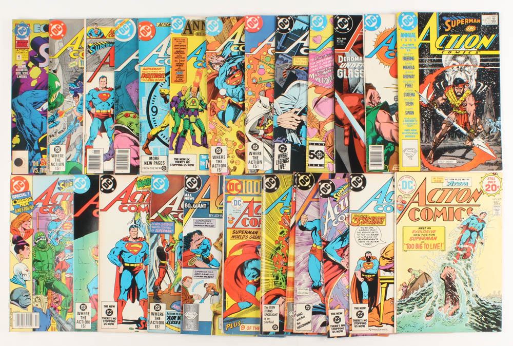 Lot of (25) 1974-1988 "Action Comics: Superman" DC Comic Books