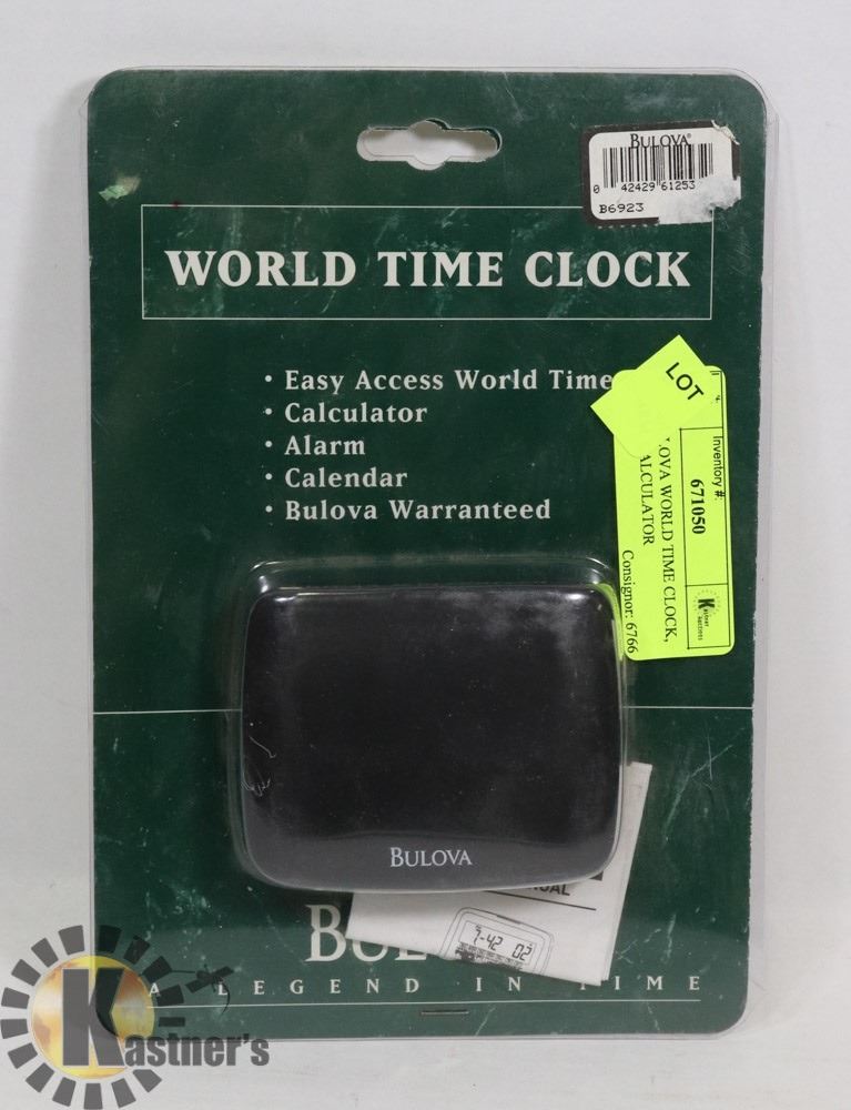 NEW BULOVA WORLD TIME CLOCK, ALARM, CALCULATOR