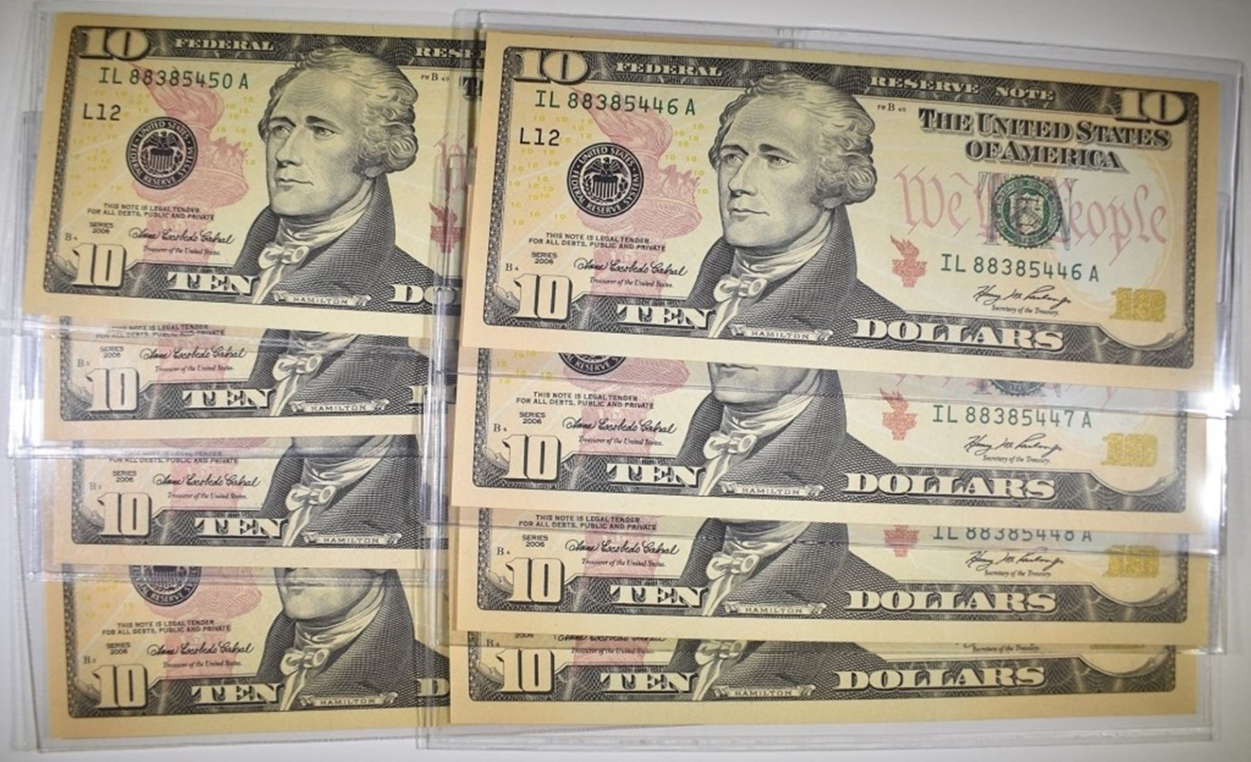 LOT OF 8 2006 $10 FEDERAL RESERVE NOTES