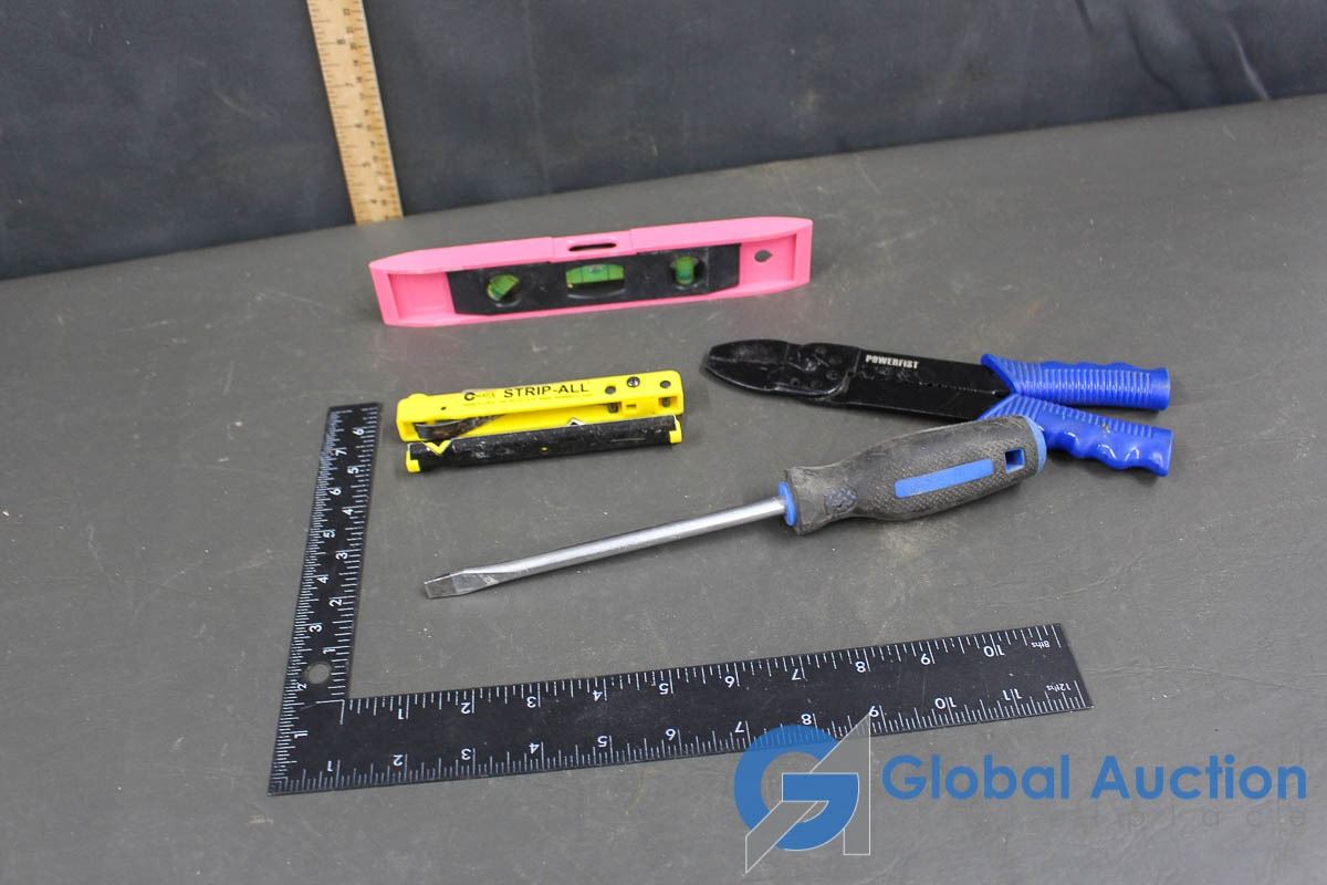2 Wire Stripper Tools, Small Level, Mastercraft Screwdriver