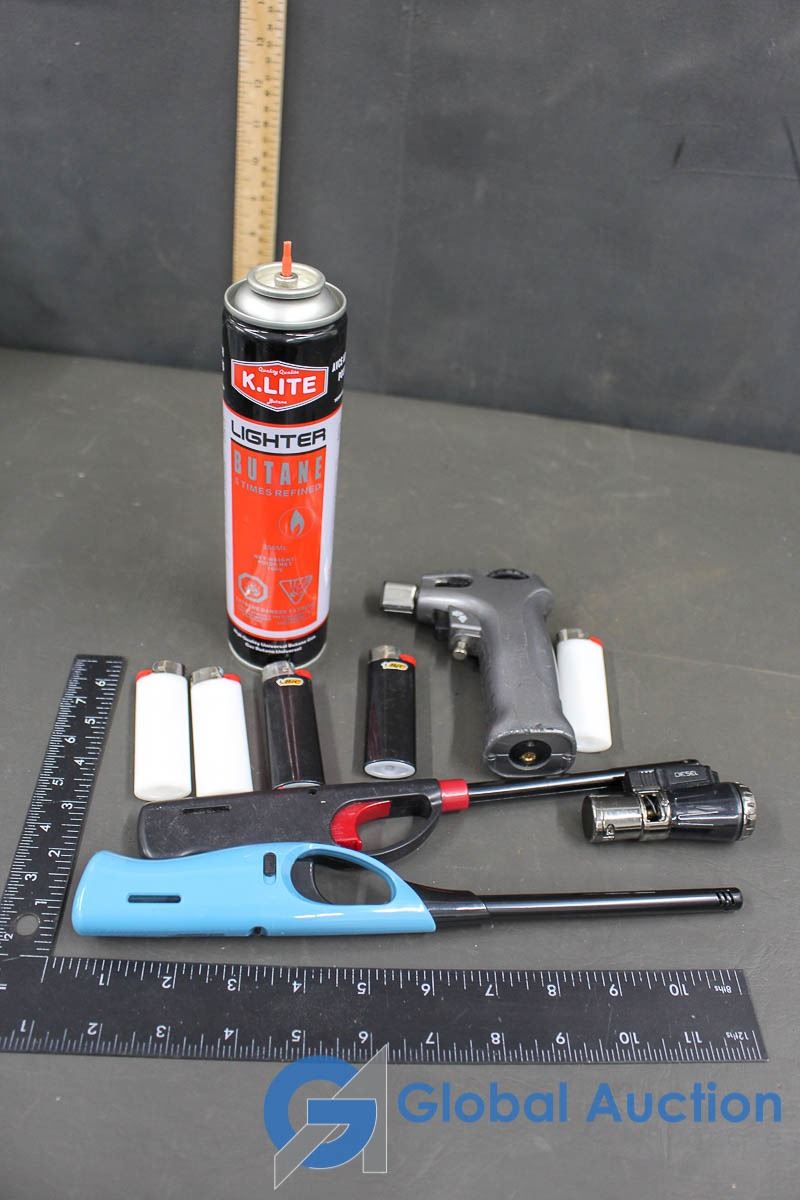 Mini Torch, Can of Butane, Misc Lighters